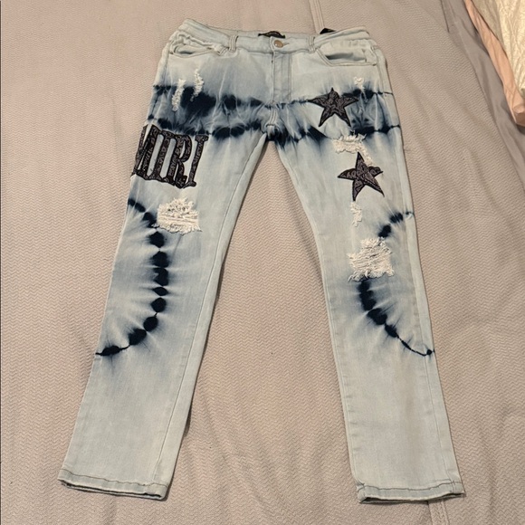 AMIRI | Jeans | Amiri Light Blue Tiedye Jeans With Star Patches | Poshmark